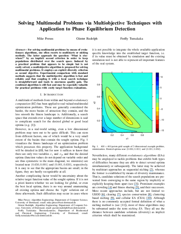 Pdf Solving Multimodal Problems Via Multiobjective Techniques With Application To Phase