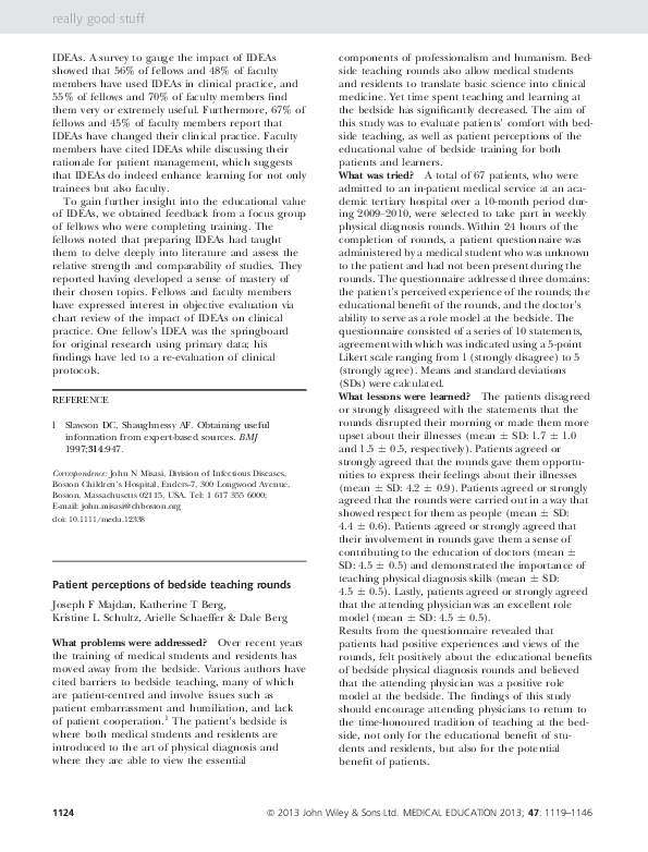 (PDF) Patient perceptions of bedside teaching rounds