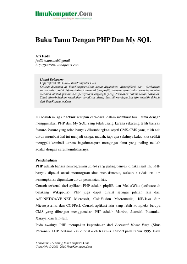 Buku Tamu Dengan PHP Dan My SQL