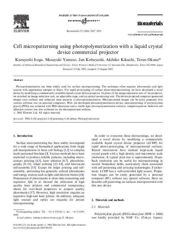 (PDF) Cell micropatterning using photopolymerization with a liquid ...