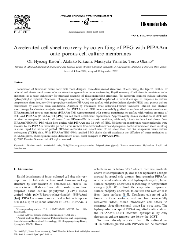 (PDF) Accelerated cell sheet recovery by co-grafting of PEG with PIPAAm ...