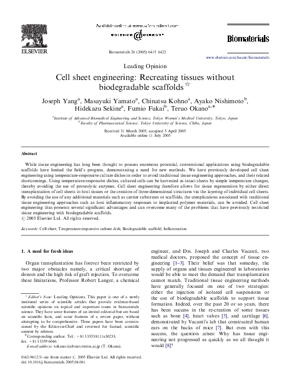 (PDF) Cell sheet engineering: Recreating tissues without biodegradable ...