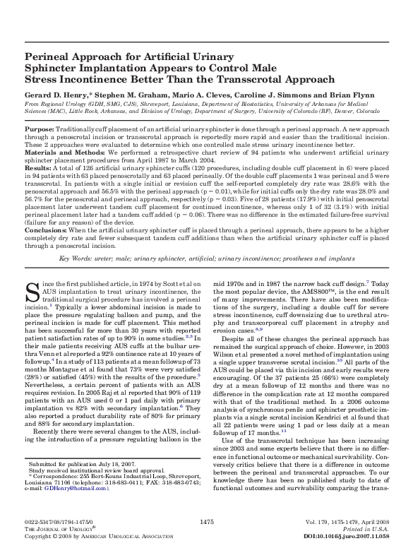 (PDF) Perineal Approach for Artificial Urinary Sphincter Implantation ...