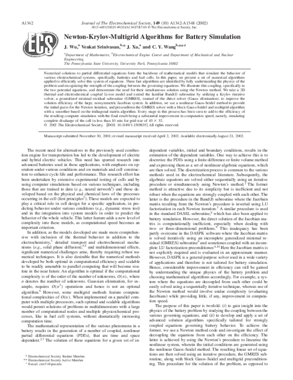 (PDF) Newton-Krylov-Multigrid Algorithms for Battery Simulation