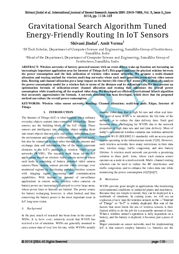 Pdf Gravitational Search Algorithm Tuned Energy Friendly Routing In Iot Sensors