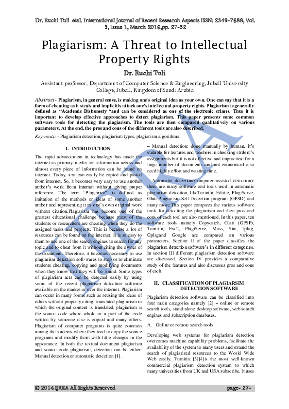 (PDF) Plagiarism: A Threat to Intellectual Property Rights