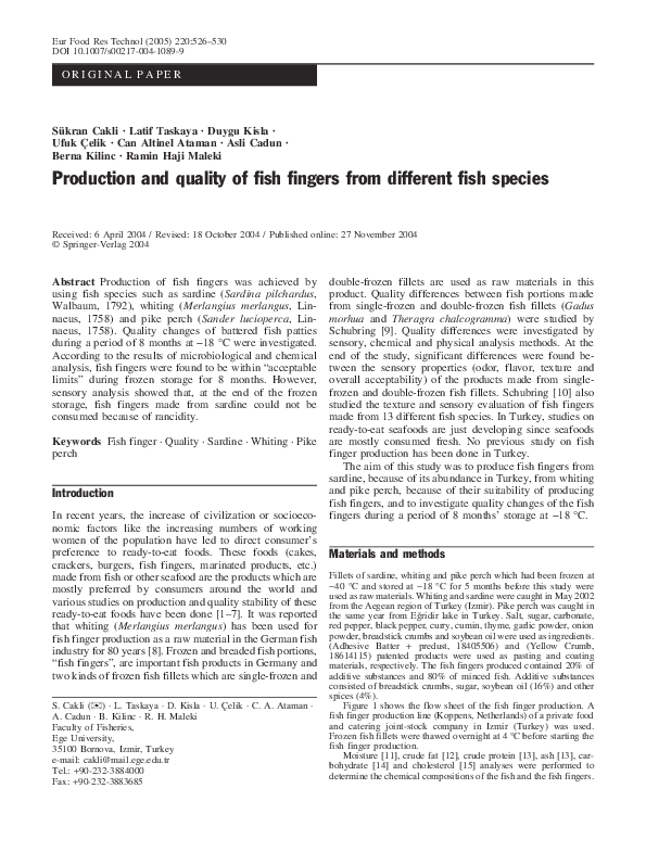 (PDF) Production and quality of fish fingers from different fish species