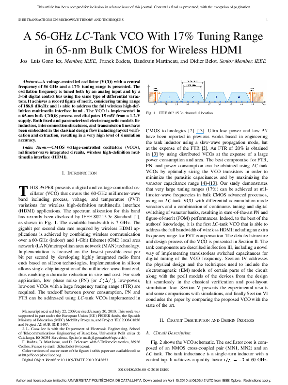 (PDF) A 56GHz LC-tank VCO with 17% tuning range in 65nm bulk CMOS for ...