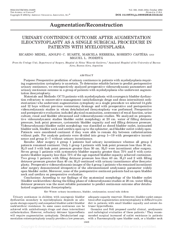 (PDF) Urinary Continence Outcome After Augmentation Ileocystoplasty as ...