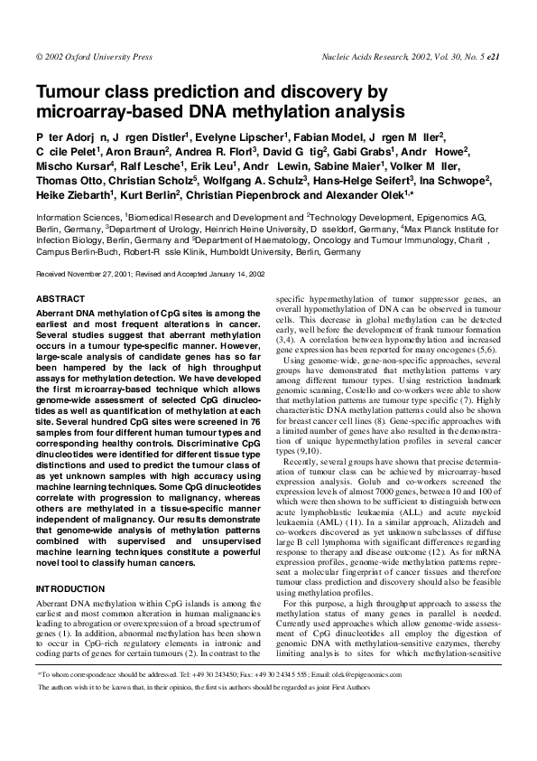 (PDF) Tumour class prediction and discovery by microarray-based DNA methylation analysis