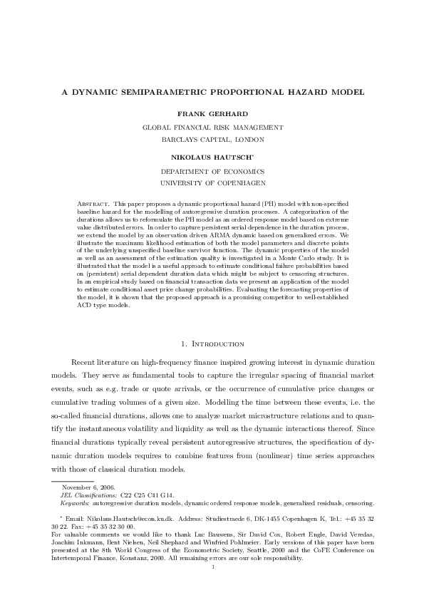 (PDF) A Dynamic Semiparametric Proportional Hazard Model