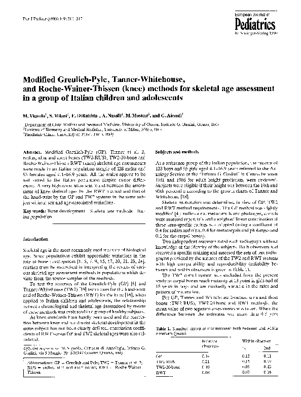 (PDF) Modified Greulich-Pyle, Tanner-Whitehouse, and Roche-Wainer ...