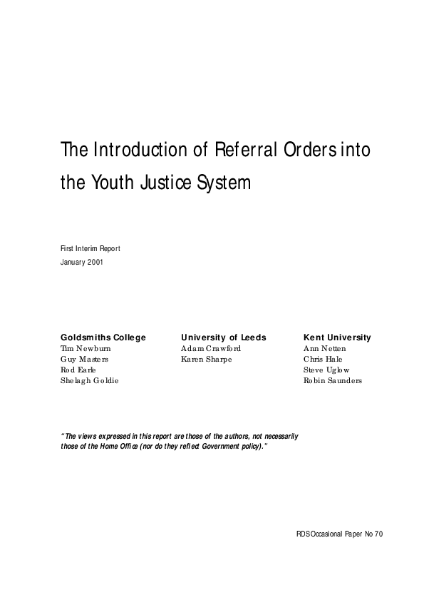 (PDF) The Introduction of Referral Orders into the Youth Justice System ...