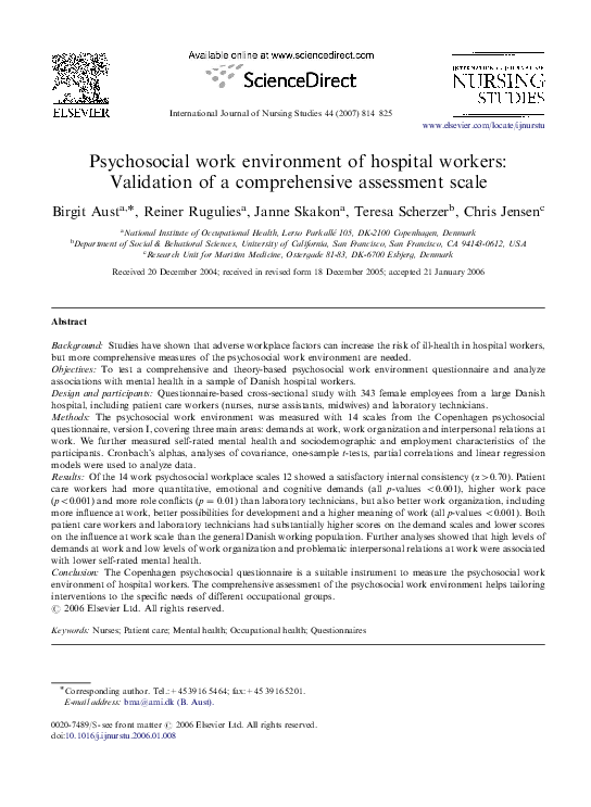 (PDF) Psychosocial work environment of hospital workers: Validation of ...
