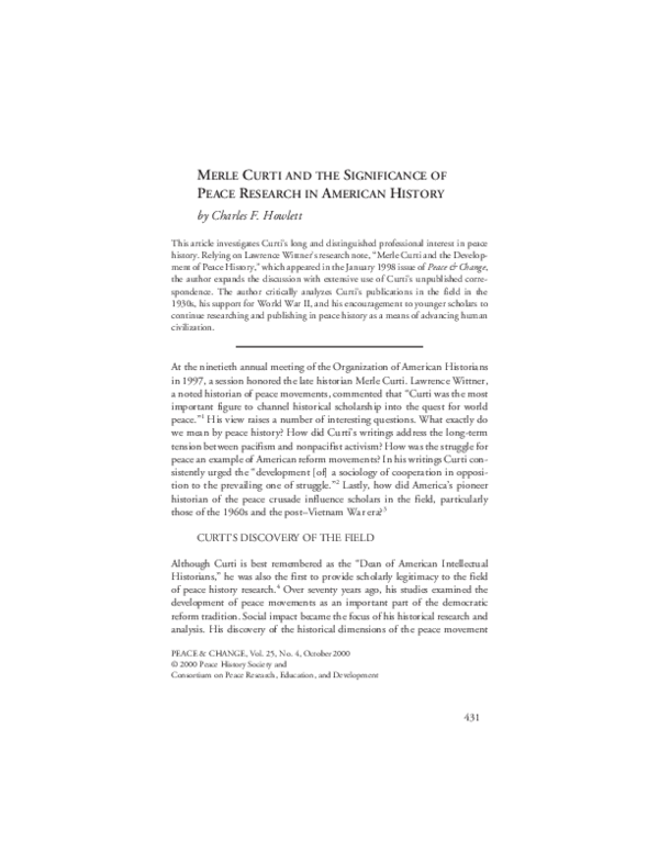 (PDF) Merle Curti and the Significance of Peace Research in American ...