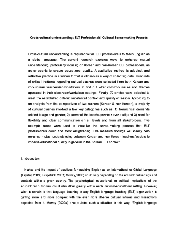 (DOC) Cross-cultural understanding: ELT Professionals' Cultural Sense ...
