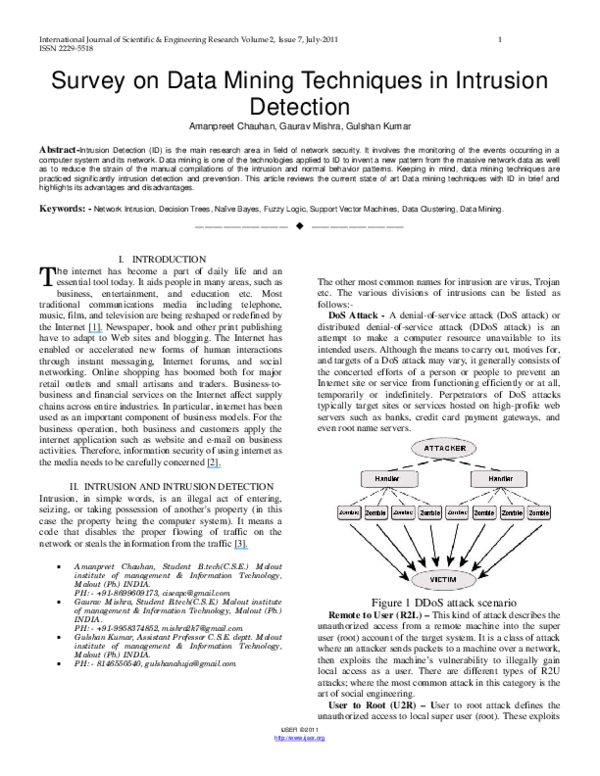 Pdf Survey On Data Mining Techniques In Intrusion Detection