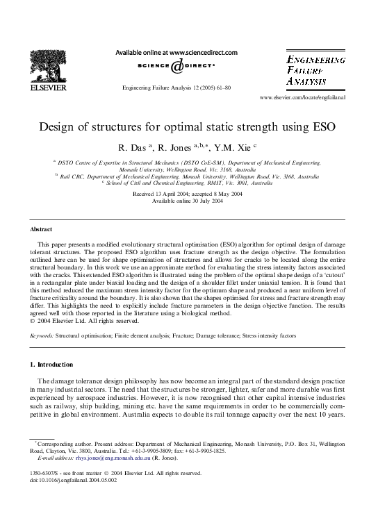 (PDF) Design of structures for optimal static strength using ESO