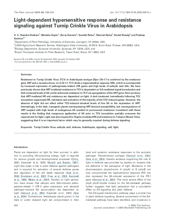 (PDF) Light-dependent hypersensitive response and resistance signaling ...