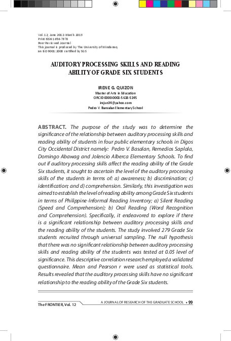 PDF Télécharger auditory processing disorder and reading comprehension Gratuit PDF | PDFprof.com