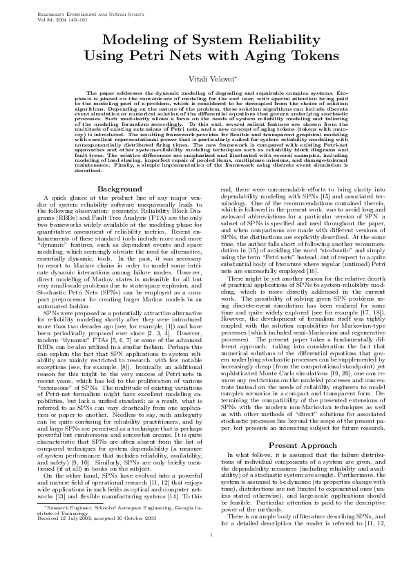 (PDF) Modeling of system reliability Petri nets with aging tokens