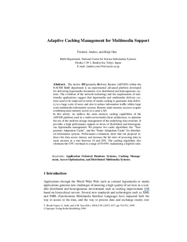 (PDF) Adaptive Caching Management for Multimedia Suppor