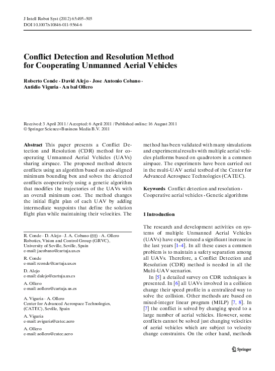 Pdf Conflict Detection And Resolution Method For Cooperating Unmanned