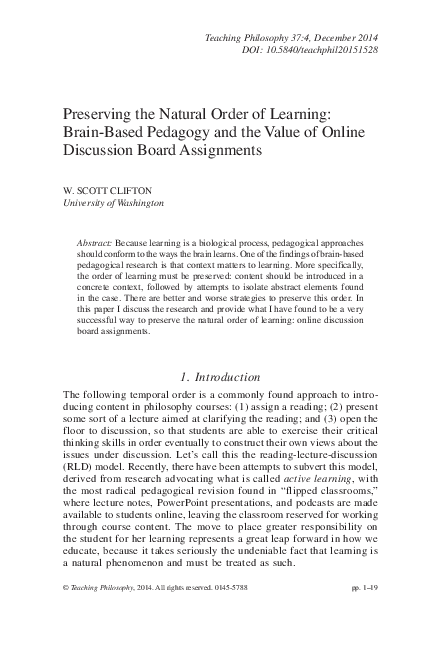 (PDF) Preserving the Natural Order of Learning: Brain-Based Pedagogy ...