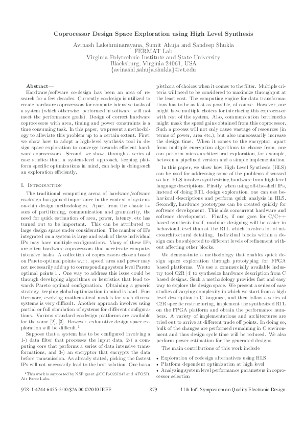 (PDF) Coprocessor design space exploration using high level synthesis