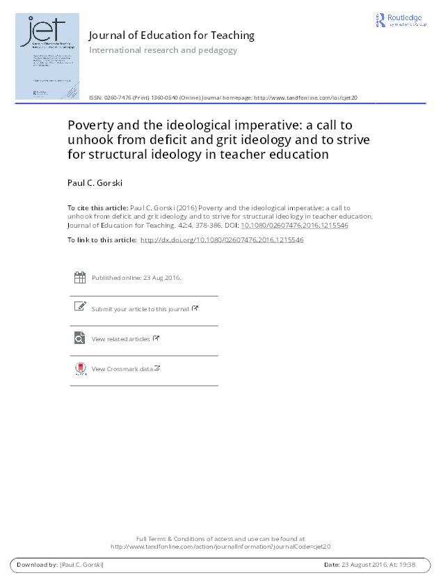 (PDF) Poverty and the ideological imperative: a call to unhook from ...