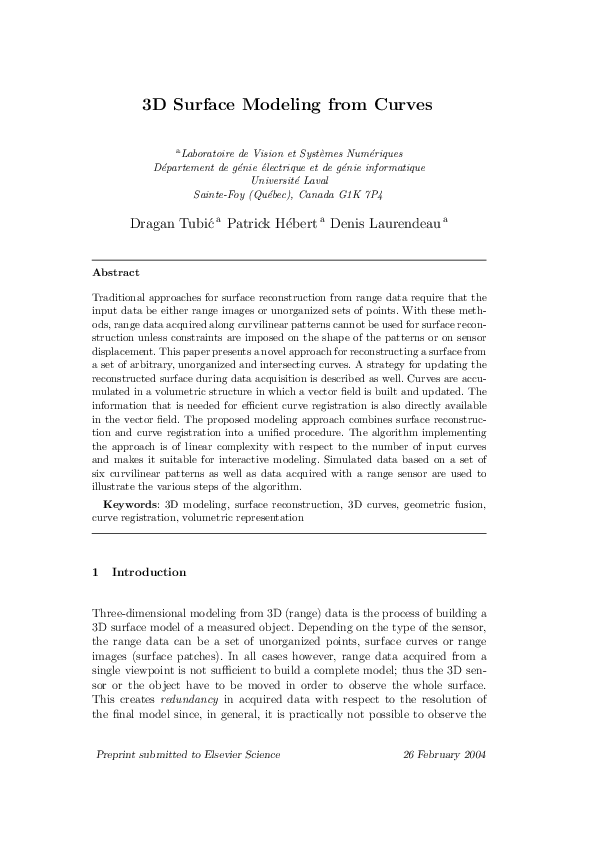 (PDF) 3D surface modeling from curves