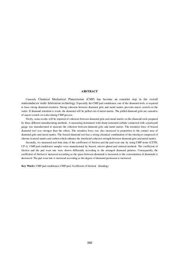 (PDF) The properties of pad conditioning according to manufacturing ...