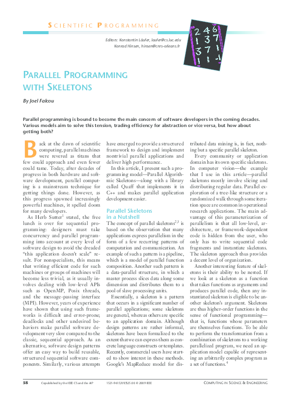 (PDF) Parallel Programming with Skeletons