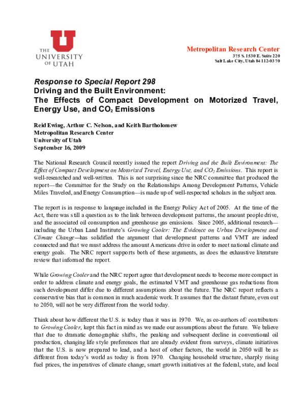 (PDF) Response to Special Report 298 Driving and the built environment ...