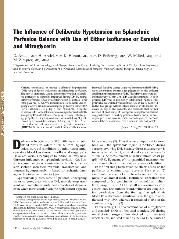(PDF) The Influence of Deliberate Hypotension on Splanchnic Perfusion ...