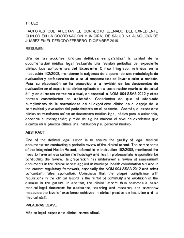 (DOC) factores que influyen el mal llenado del expediente clinico