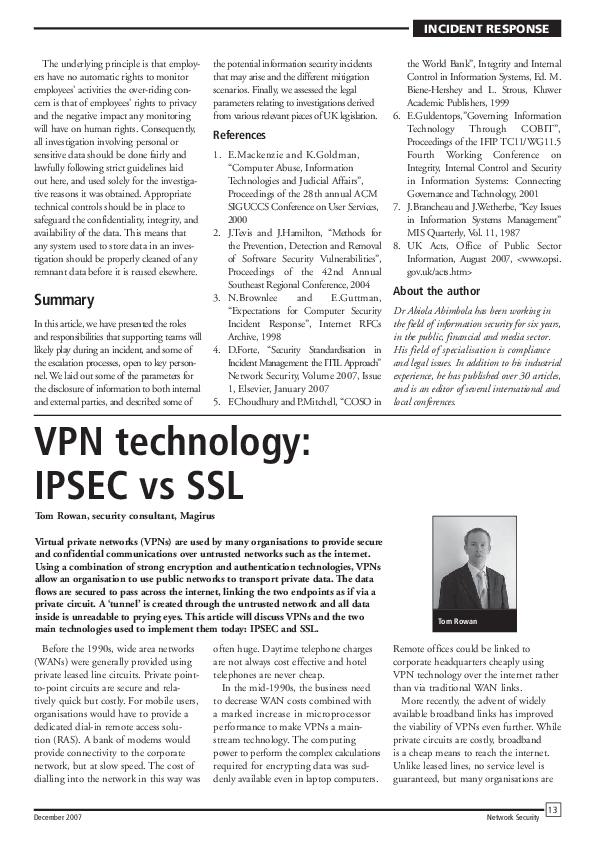 (PDF) VPN technology: IPSEC vs SSL