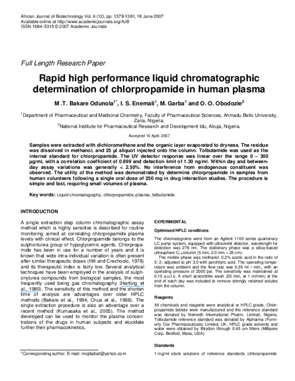 Pdf Improved High Performance Liquid Chromatographic Assay For The