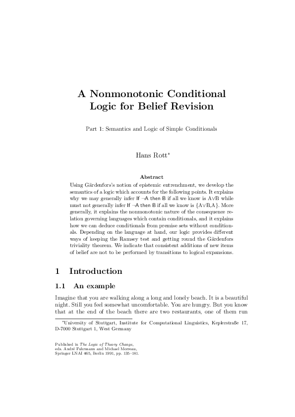 (PDF) A nonmonotonic conditional logic for belief revision