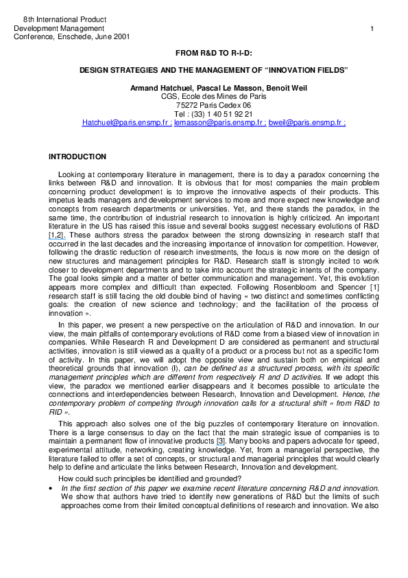 (PDF) FROM R&D TO RID: DESIGN STRATEGIES AND THE MANAGEMENT OF ...