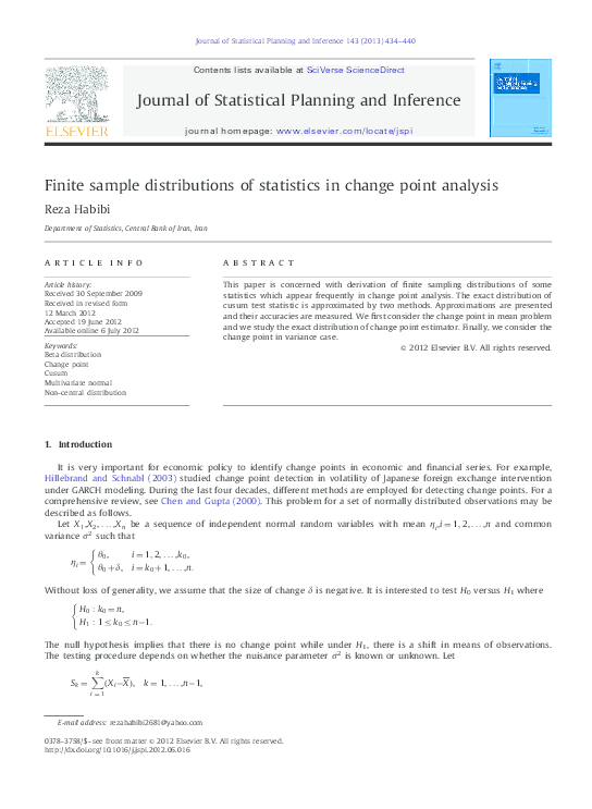 (PDF) Finite sample distributions of statistics in change point analysis