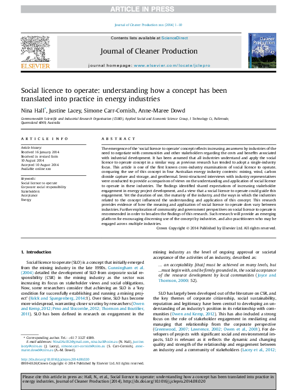 (PDF) Social licence to operate: understanding how a concept has been ...