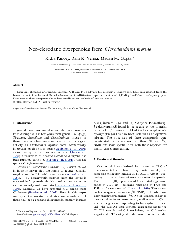 (PDF) Neo-clerodane diterpenoids from Clerodendrum inerme