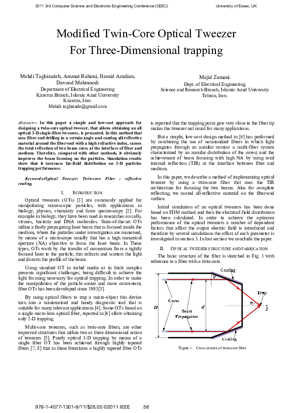 (PDF) Modified twin-core optical tweezer for three-dimensional trapping