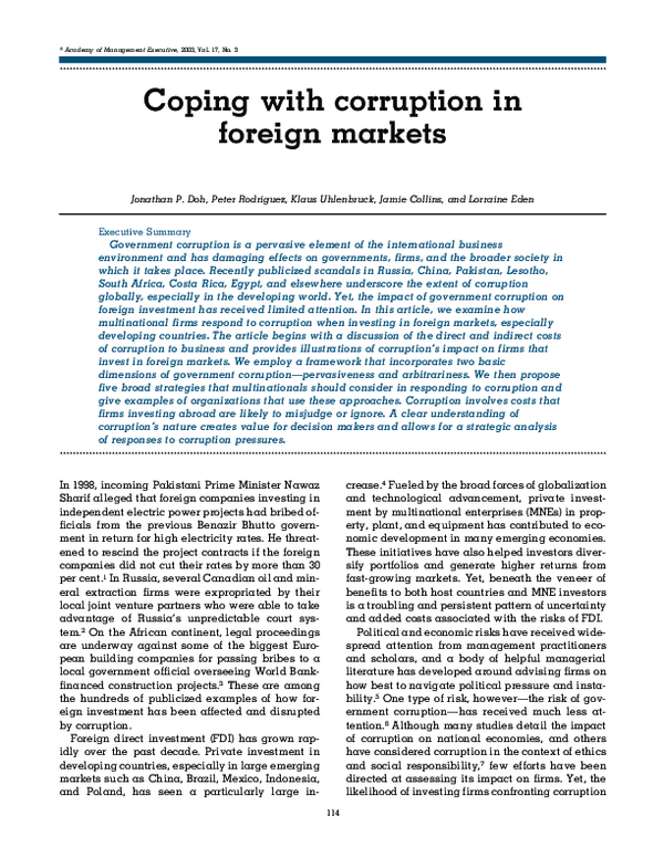 (PDF) Coping with corruption in foreign markets