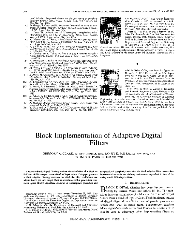 Pdf Block Implementation Of Adaptive Digital Filters