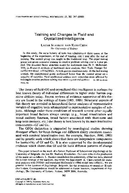 (PDF) Training and changes in fluid and crystallized intelligence