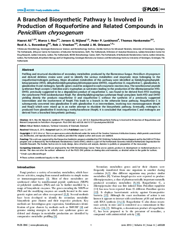 (PDF) A Branched Biosynthetic Pathway Is Involved in Production of ...