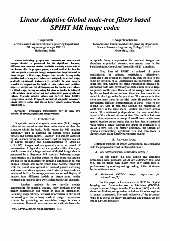 Pdf Linear Adaptive Global Node Tree Filters Based Spiht Mr Image Codec 