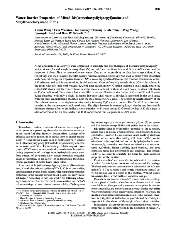 (PDF) Water-barrier properties of mixed bis[trimethoxysilylproply]amine ...